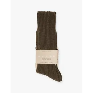 Falke Cosy Wool Ribbed Knit Crew Socks - Military