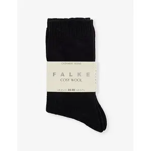 Falke Cosy Wool Brand-print Knit Crew Socks - Black