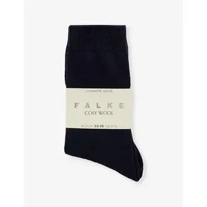 Falke Cosy Wool Brand-print Knit Crew Socks - Dark Navy