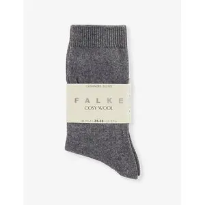 Falke Cosy Wool Brand-print Knit Crew Socks - Light Greymel.
