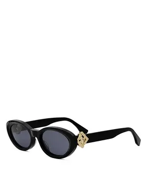 Fendi Ff Diamonds Oval Sunglasses, 53mm - Black/gray Solid