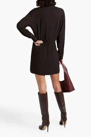 Theory Draped Crepe Mini Dress - Dark Brown