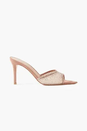 GIANVITO ROSSI Rania 85 Crystal-Embellished Organza Mules - Light Brown