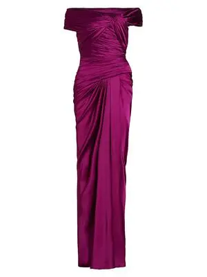Zuhair Murad Satin Off-shoulder Draped Dress