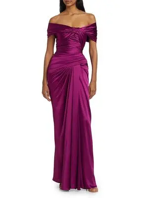Zuhair Murad Satin Off-shoulder Draped Dress