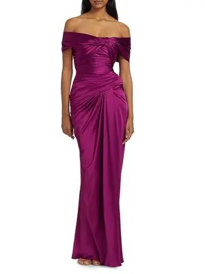 Zuhair Murad Satin Off-shoulder Draped Dress