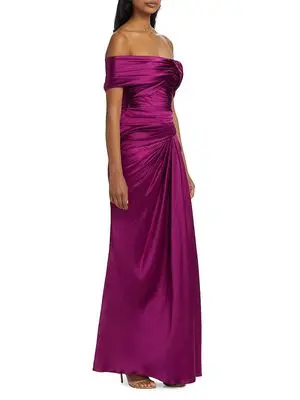 Zuhair Murad Satin Off-shoulder Draped Dress