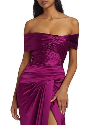 Zuhair Murad Satin Off-shoulder Draped Dress