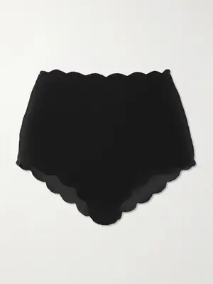 Marysia Santa Monica Scalloped Recycled-seersucker Bikini Briefs - Black
