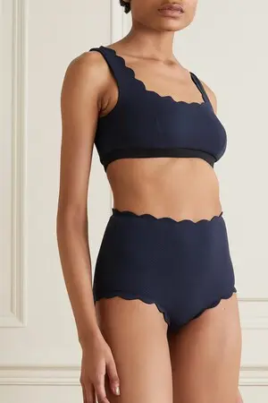 Marysia Santa Monica Scalloped Recycled-seersucker Bikini Briefs - Black