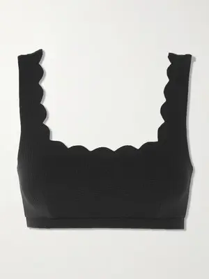 Marysia Marysia Palm Springs Scalloped Recycled-Seersucker Bikini Top Black