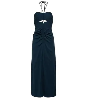 SELF-PORTRAIT Cutout Ruched Halterneck Maxi Dress
