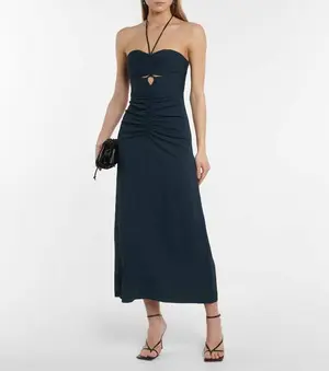 SELF-PORTRAIT Cutout Ruched Halterneck Maxi Dress
