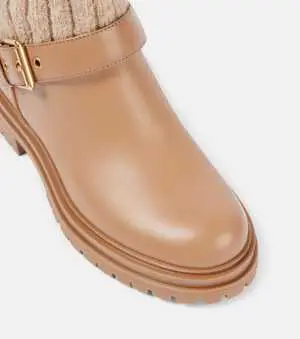 GIANVITO ROSSI Thurso Leather-trimmed Sock Boots - Beige