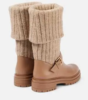 GIANVITO ROSSI Thurso Leather-trimmed Sock Boots - Beige