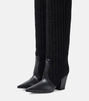 GIANVITO ROSSI Leather-trimmed Knee-high Boots