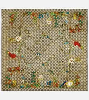 Gucci Printed Silk Twill Scarf - Brown