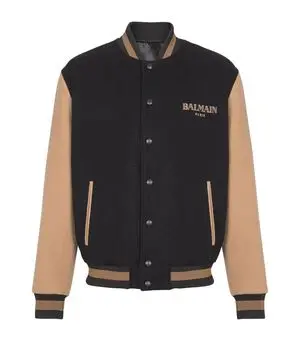 Balmain Wool-Cashmere Varsity Jacket - Black | Editorialist