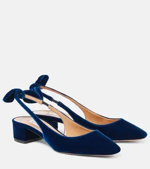 AQUAZZURA Very Bow Tie 35 Velvet Slingback Pumps - Blue