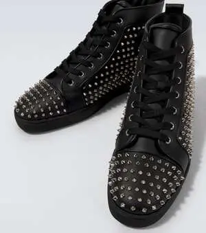 CHRISTIAN LOUBOUTIN Louis Spikes Leather High-top Sneakers - Black