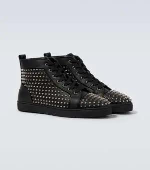 CHRISTIAN LOUBOUTIN Louis Spikes Leather High-top Sneakers - Black
