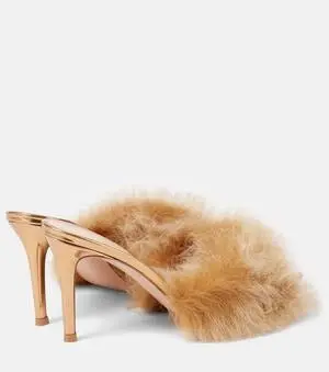 GIANVITO ROSSI Shearling-trimmed Leather Mules
