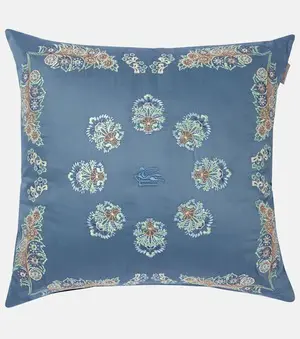 Etro Embroidered Cotton Satin Cushion - Blue