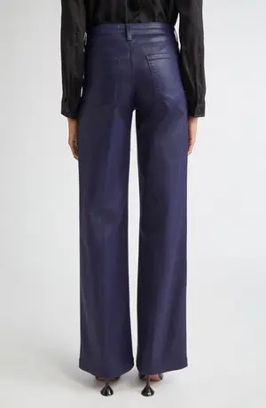 L'Agence Clayton High-waist Wide-leg Pants - Deep Midnight Coated