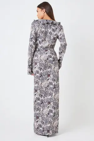 CREEA THE LABEL Long Sleeve Ruffle Print Maxi Dress