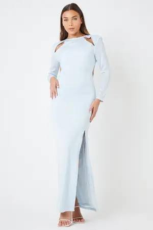CREEA THE LABEL Shoulder Pad Maxi Dress With Slit