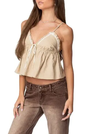EDIKTED Claire Linen & Cotton Babydoll Top