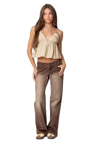 EDIKTED Claire Linen & Cotton Babydoll Top