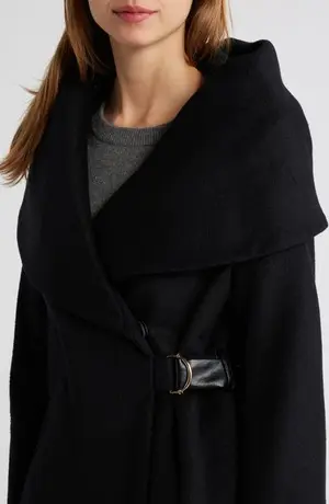 Via Spiga Hooded Wool-blend Belted Coat - Black