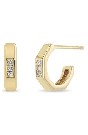 Zoe Chicco Diamond Octagon Hoop Earrings - 14k Yellow Gold