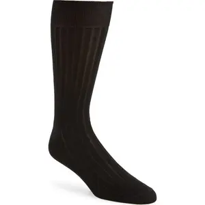 Nordstrom Ribbed Mercerized Cotton Blend Dress Socks - Black