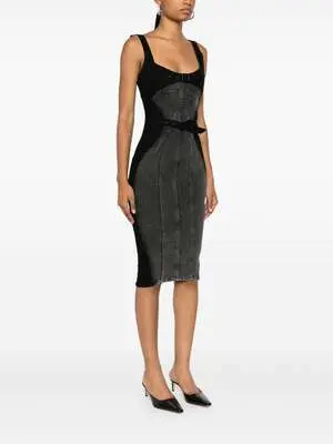 MUGLER Panelled Denim Midi Dress - Black