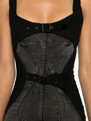 MUGLER Panelled Denim Midi Dress - Black
