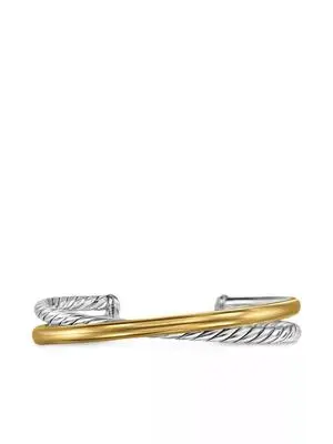 David Yurman 14kt Yellow Gold And Sterling Crossover Cuff Bracelet - Silver