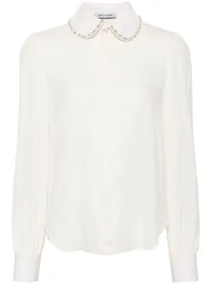 Dice Kayek Pearl Beaded Collar Silk Shirt