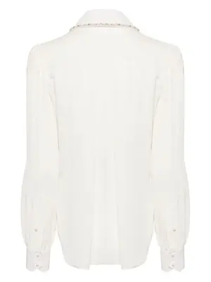Dice Kayek Pearl Beaded Collar Silk Shirt