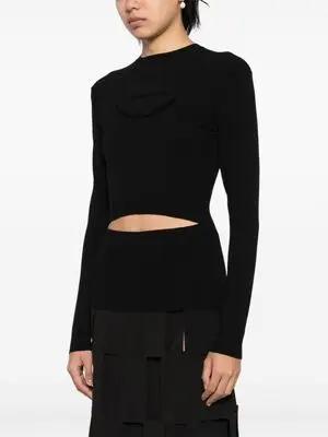 A.W.A.K.E. Mode Lip-appliqué Knitted Top - Black