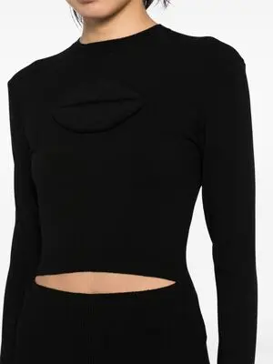 A.W.A.K.E. Mode Lip-appliqué Knitted Top - Black
