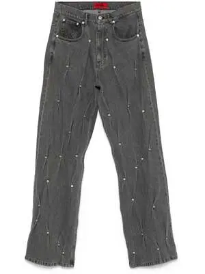 KUSIKOHC Multi Rivet Straight Leg Jeans - Grey