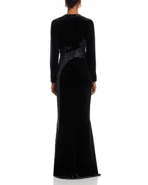 Rickie Freeman For Teri Jon Sequined Inset Velvet Gown