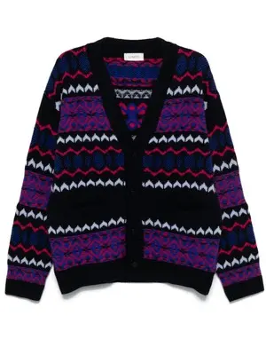 LANEUS Intarsia Knit Cardigan - Blue
