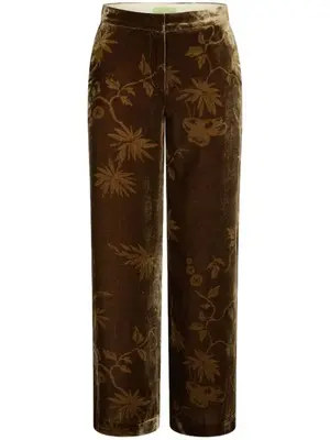 Shanghai Tang Velvet Finish Flared Trousers With Floral Print