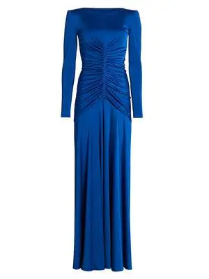 ET OCHS Women's Thea Satin Ruched Gown - Sapphire  - Sapphire