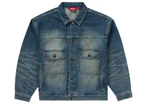 Supreme Distressed Selvedge Trucker Jacket - Washed Indigo