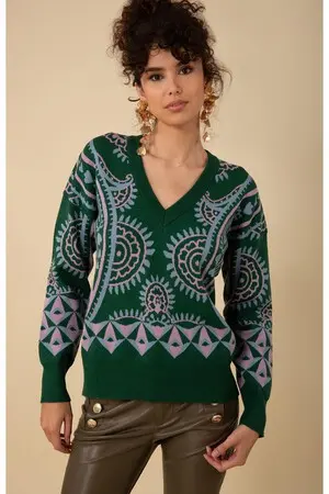 Hale Bob Gwendolyn Jacquard Sweater - Green