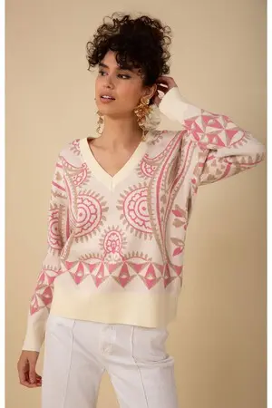Hale Bob Gwendolyn Jacquard Sweater - Pink